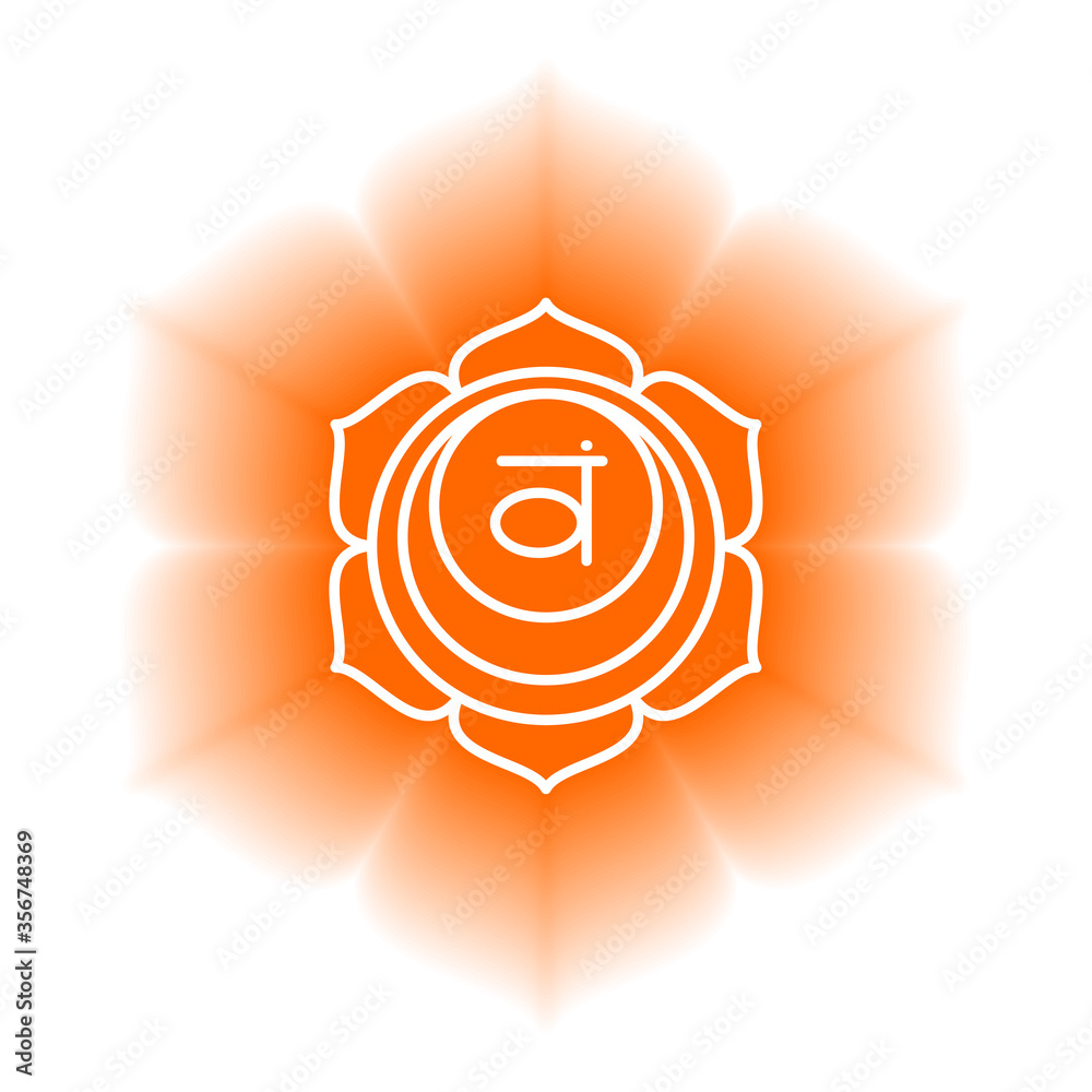 Swadhisthana icon. The second sacral chakra. Vector orange gloss and ...