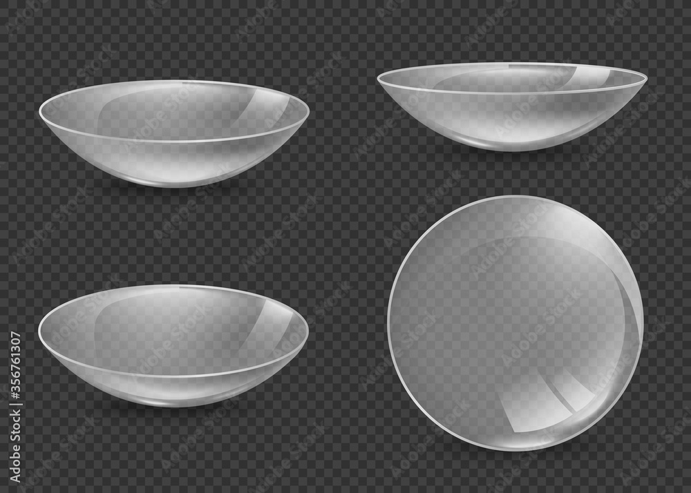 Realistic contact lens set from side and top view for vision correction ...