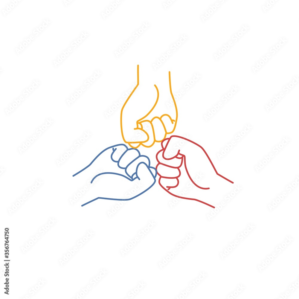 Poster Three fists connect. Line drawing vector illustration. – Wall ...