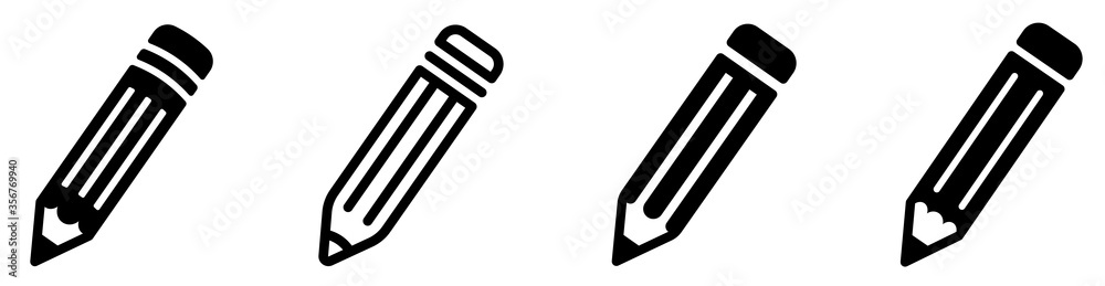 Pencil icon set. Edit symbol. Different style pen icons set. Flat and ...