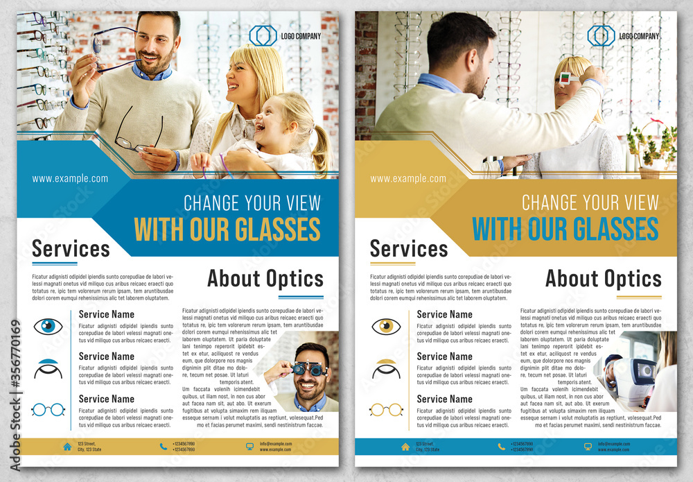 Optometry Flyer Layout with Blue and Yellow Accents Stock Template ...