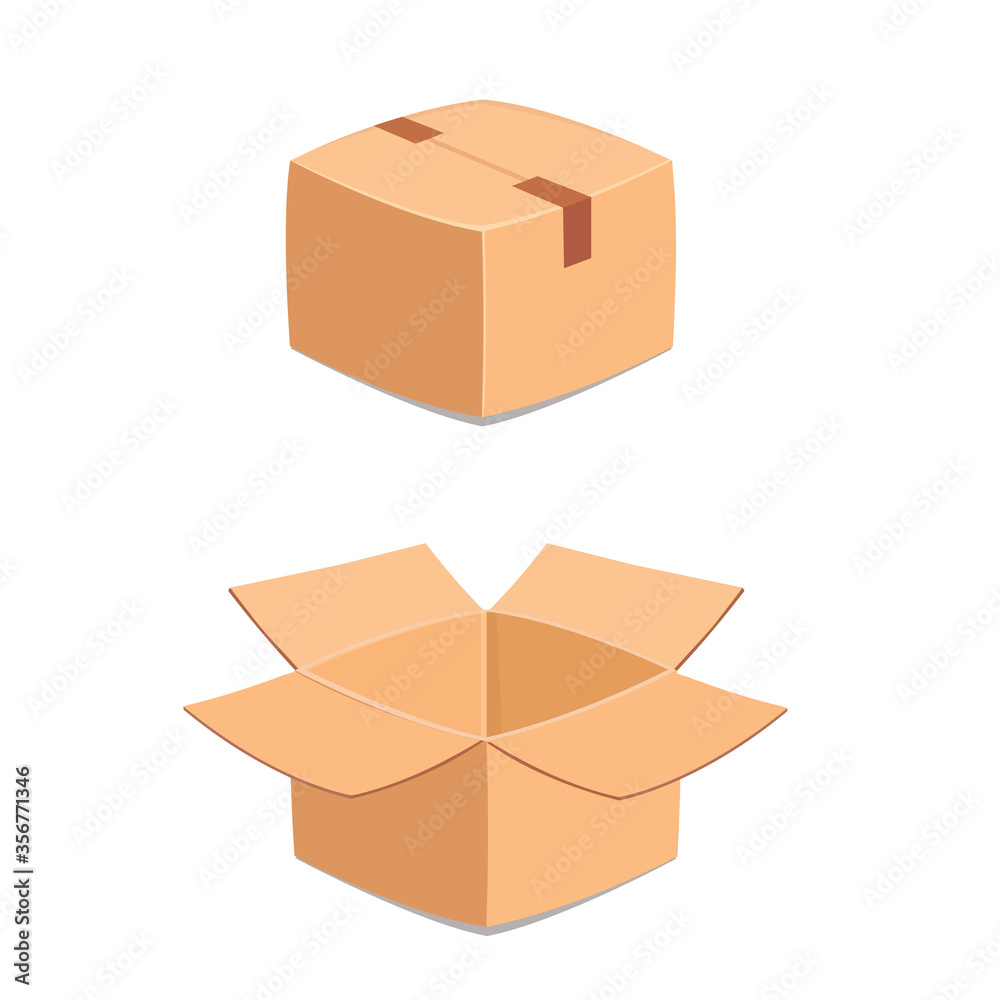 Delivery, parcel or packaging open and close empty cardboard boxe ...