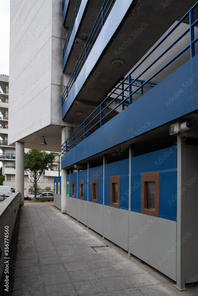 Architecture of a modern building with bins for waste sorting Stock ...