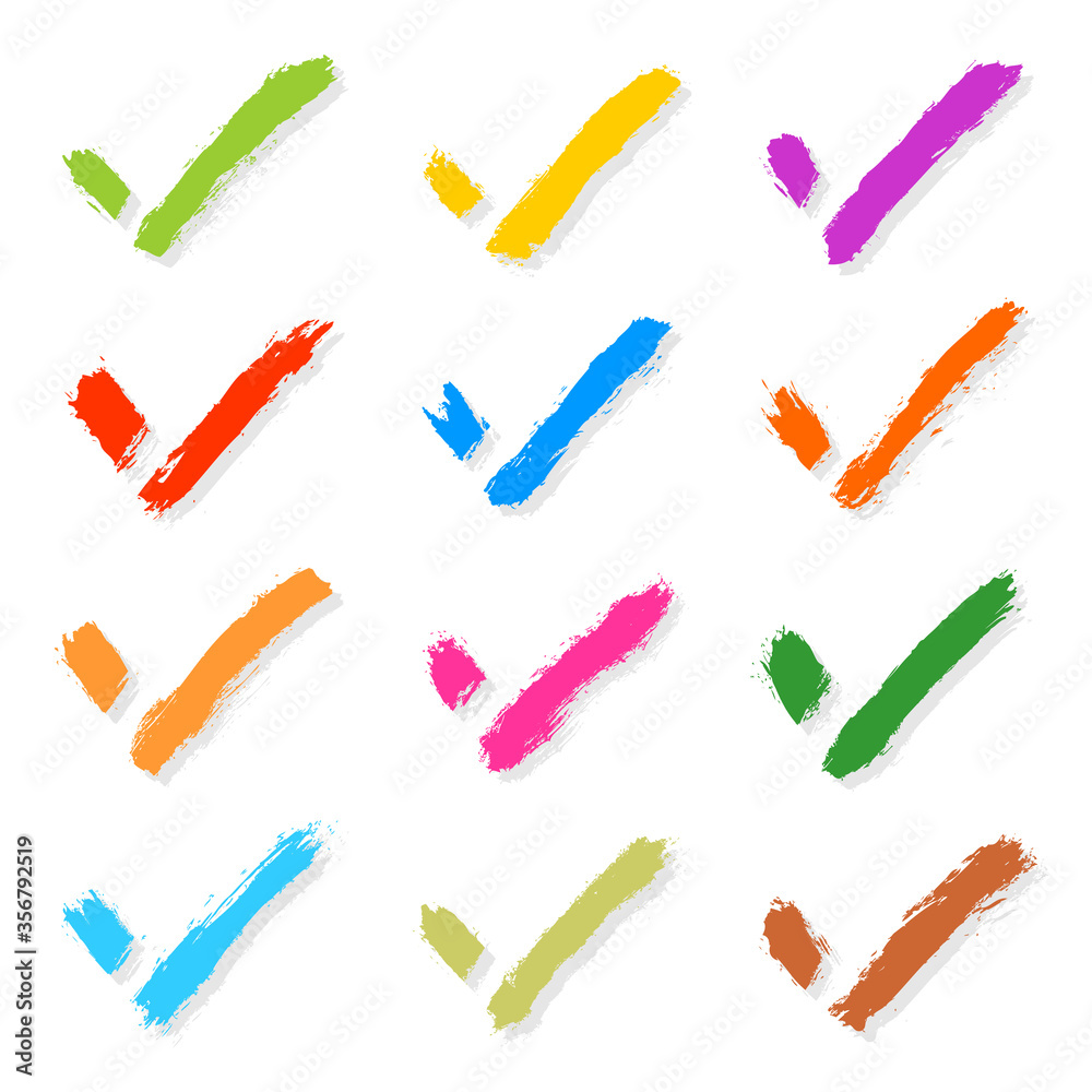 Set of check mark hand drawn signs. Collection of checkmark symbols ...