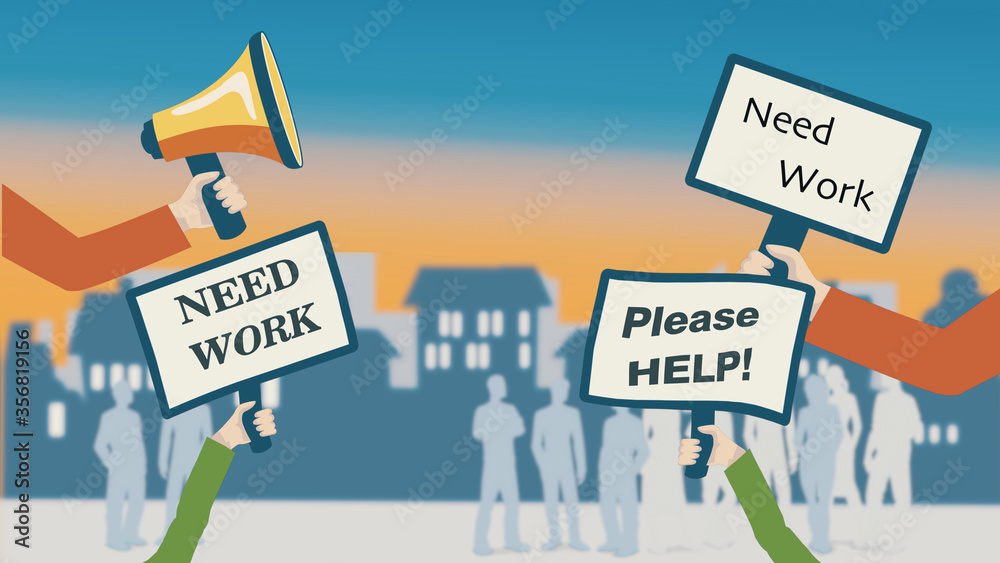 Economic crisis. 2d animation showing a crowd of people protesting as ...