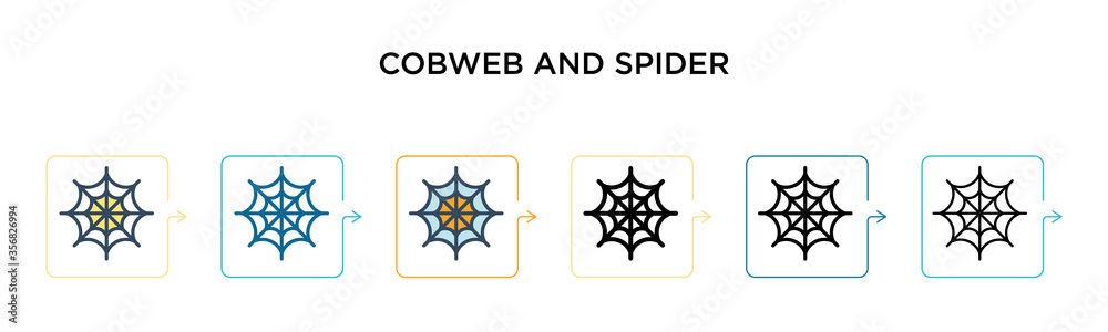 Cobweb and spider vector icon in 6 different modern styles. Black, two ...