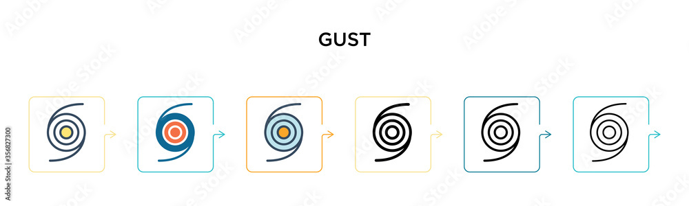 Gust vector icon in 6 different modern styles. Black, two colored gust ...