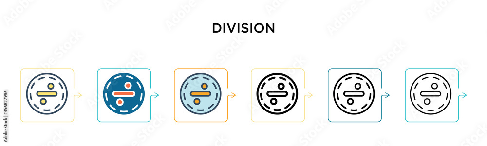 Division vector icon in 6 different modern styles. Black, two colored ...