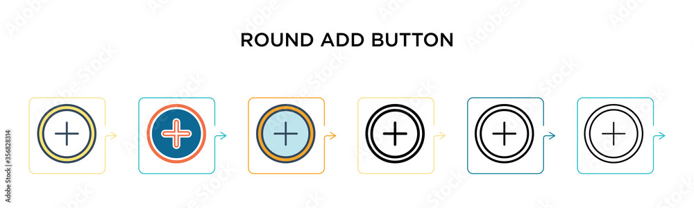 Round add button vector icon in 6 different modern styles. Black, two ...