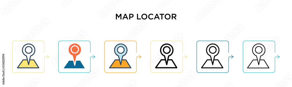 Map locator vector icon in 6 different modern styles. Black, two ...
