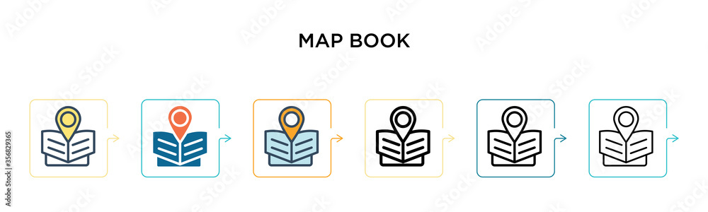 Map book vector icon in 6 different modern styles. Black, two colored ...