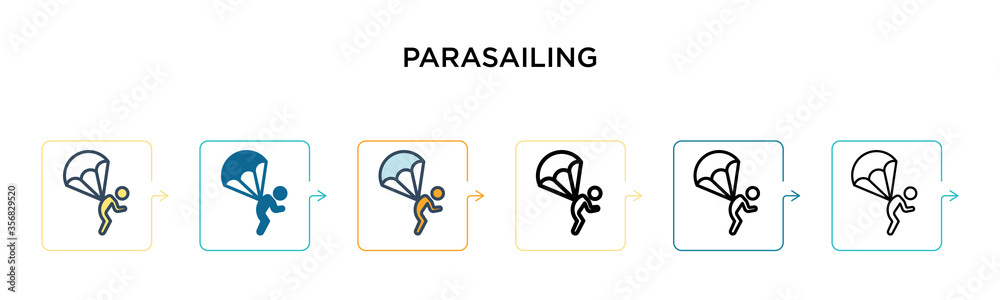 Parasailing vector icon in 6 different modern styles. Black, two ...