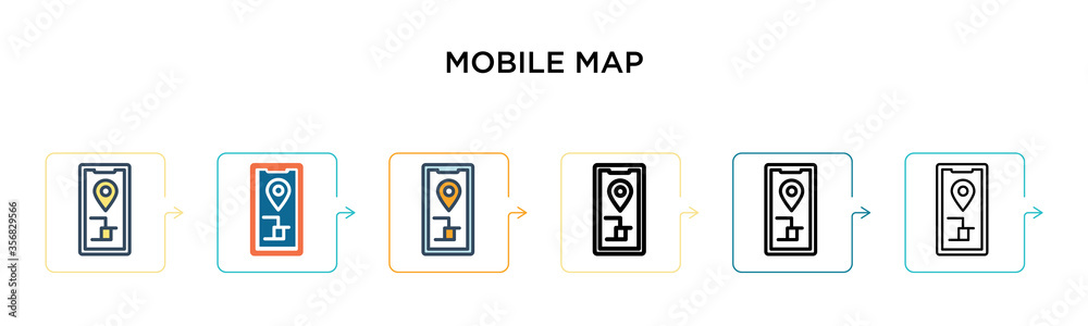Vetor de Mobile map vector icon in 6 different modern styles. Black, two colored mobile map ...