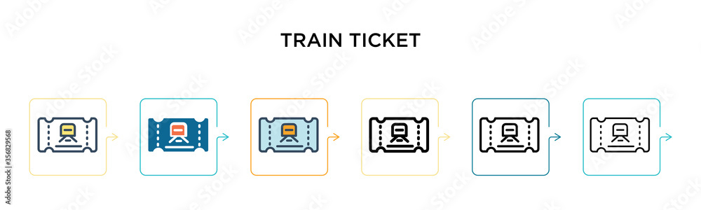 Train ticket vector icon in 6 different modern styles. Black, two ...