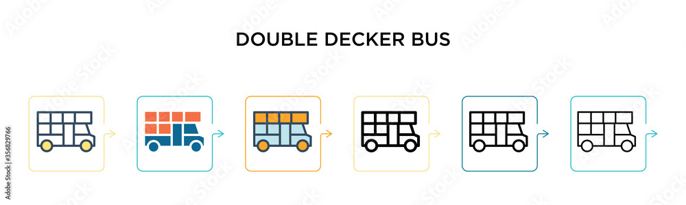 Double decker bus vector icon in 6 different modern styles. Black, two ...