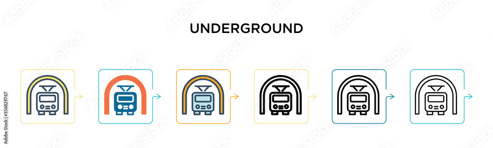 Underground vector icon in 6 different modern styles. Black, two ...