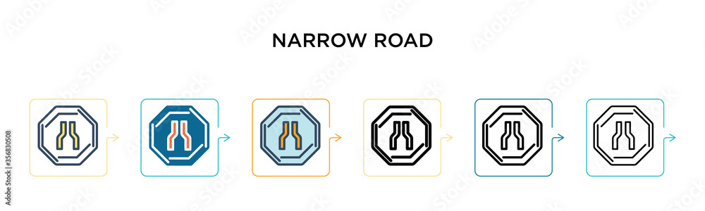 Narrow road vector icon in 6 different modern styles. Black, two ...