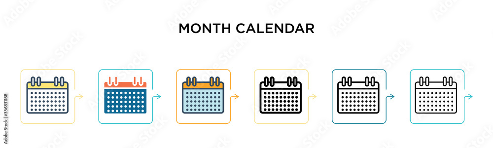 Month calendar vector icon in 6 different modern styles. Black, two ...