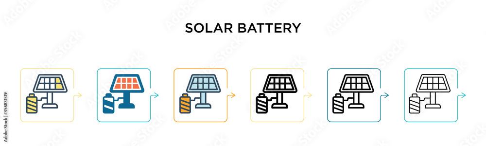 Solar battery vector icon in 6 different modern styles. Black, two ...