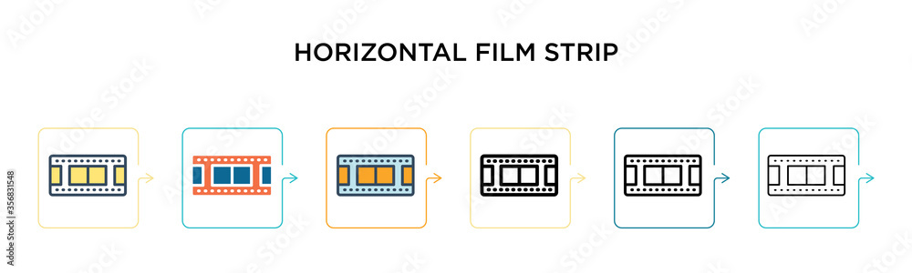 Horizontal film strip vector icon in 6 different modern styles. Black ...