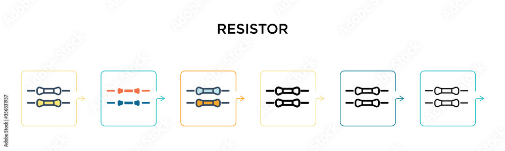 Resistor vector icon in 6 different modern styles. Black, two colored ...