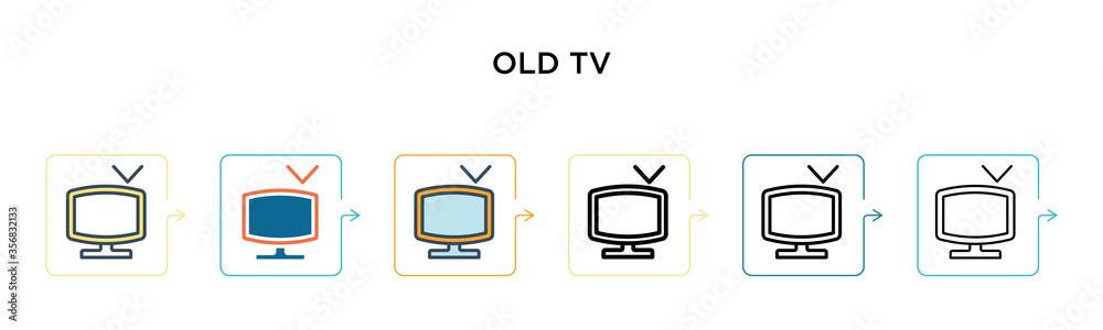 Old tv vector icon in 6 different modern styles. Black, two colored old ...