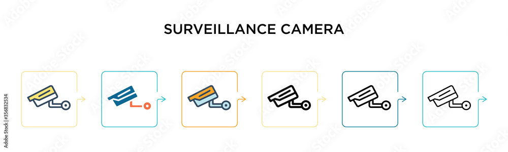 Surveillance camera vector icon in 6 different modern styles. Black ...