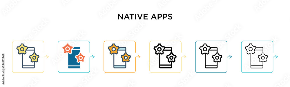 Native apps vector icon in 6 different modern styles. Black, two ...