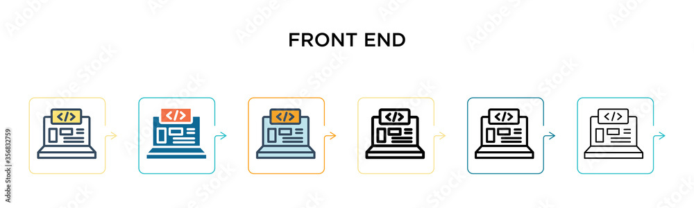 Front end vector icon in 6 different modern styles. Black, two colored ...