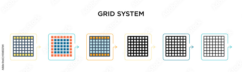 Grid system vector icon in 6 different modern styles. Black, two ...