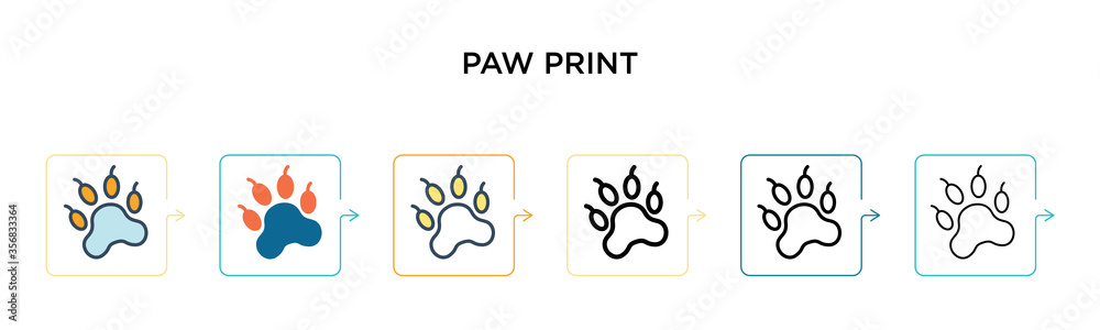 Paw print vector icon in 6 different modern styles. Black, two colored ...