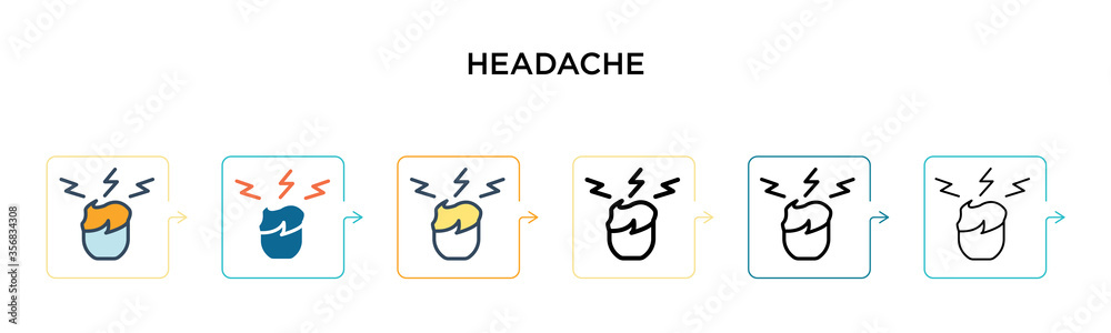 Headache vector icon in 6 different modern styles. Black, two colored ...