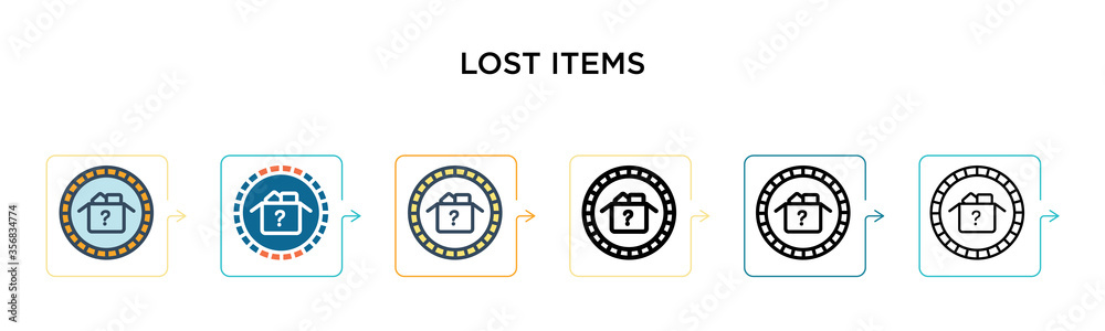Lost items vector icon in 6 different modern styles. Black, two colored ...