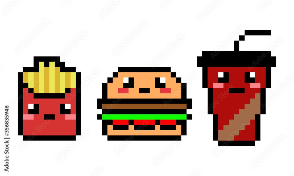 Vetor do Stock: 8 bit Pixel potato, burger and drink set image. food in ...