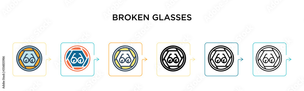 Broken glasses vector icon in 6 different modern styles. Black, two ...