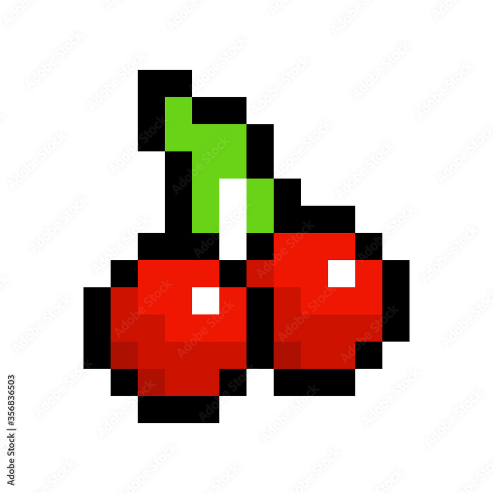 8 bit Pixel cherry image. Fruit in Vector Illustration of pixel art ...