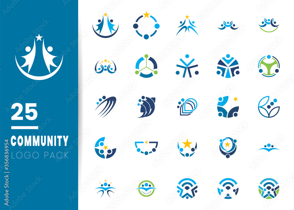 Set of 25 creative people logo design template with flat style isolated ...