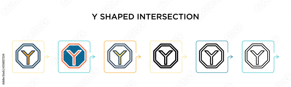 Y shaped intersection vector icon in 6 different modern styles. Black ...
