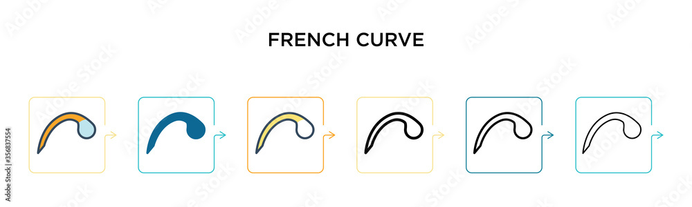 French curve vector icon in 6 different modern styles. Black, two colored french curve icons ...