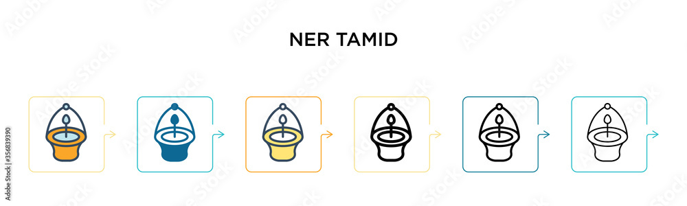 Ner tamid vector icon in 6 different modern styles. Black, two colored ...