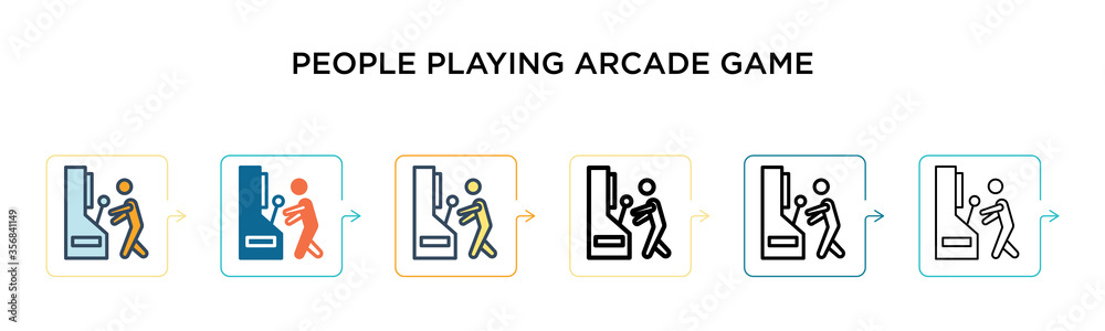 People playing arcade game vector icon in 6 different modern styles ...