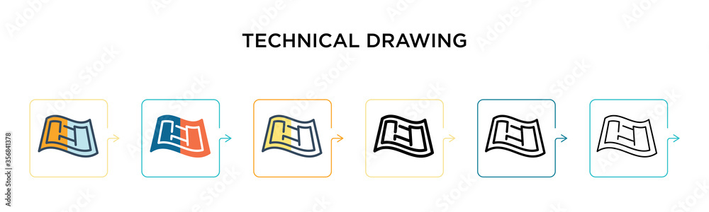 Technical drawing vector icon in 6 different modern styles. Black, two ...
