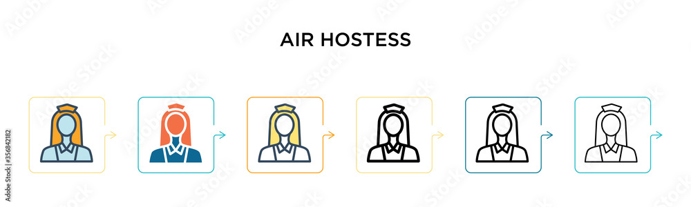 Air hostess vector icon in 6 different modern styles. Black, two ...
