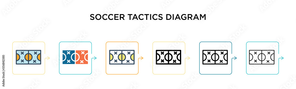 Soccer tactics diagram vector icon in 6 different modern styles. Black ...