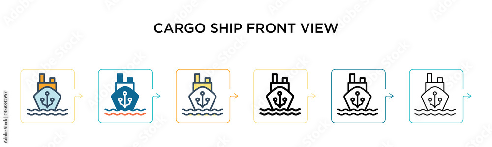 Cargo ship front view vector icon in 6 different modern styles. Black ...