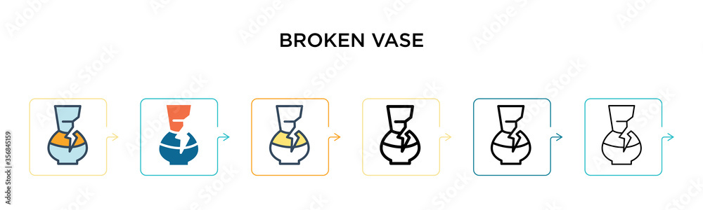 Broken vase vector icon in 6 different modern styles. Black, two ...