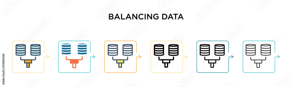 Balancing data vector icon in 6 different modern styles. Black, two colored balancing data icons ...