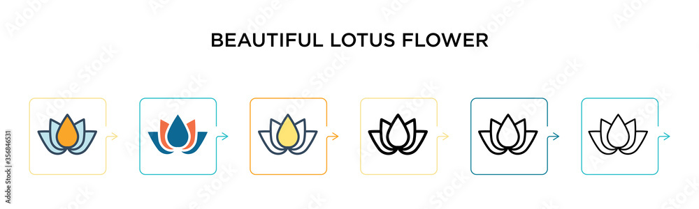 Beautiful lotus flower vector icon in 6 different modern styles. Black ...