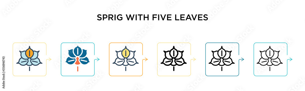 Sprig with five leaves vector icon in 6 different modern styles. Black ...