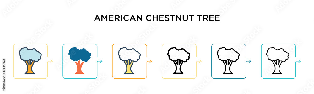 American chestnut tree vector icon in 6 different modern styles. Black ...